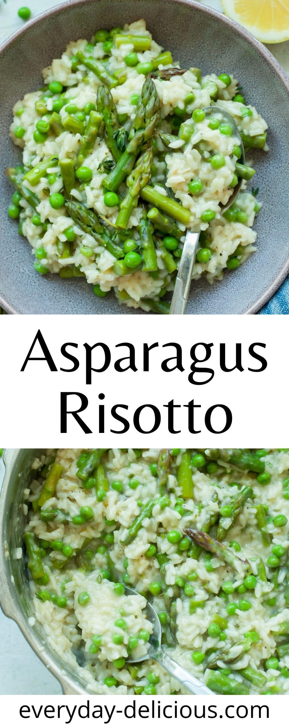 Lemony asparagus risotto with green peas - Everyday Delicious