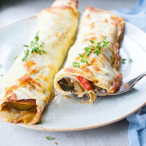 Cheesy vegetable crepes (filled with ratatouille) - Everyday Delicious