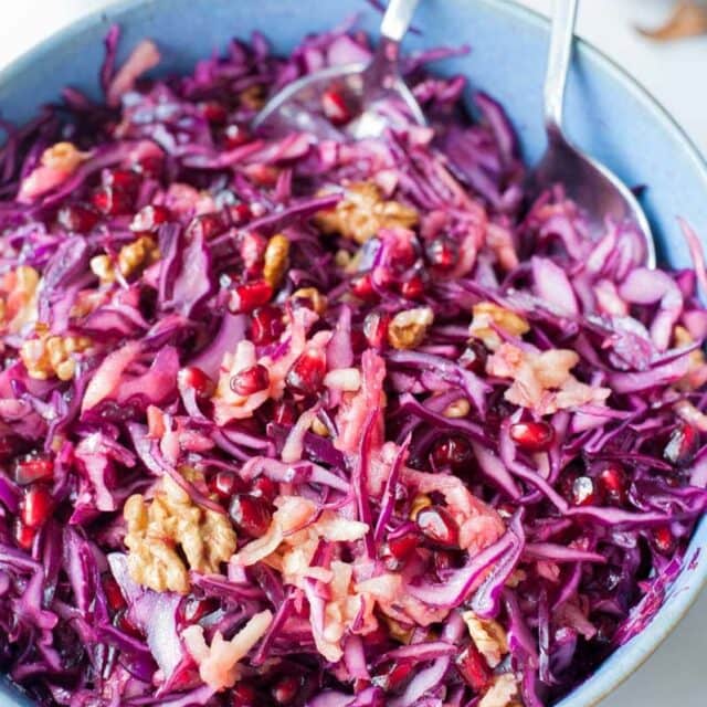 Red cabbage and apple slaw with pomegranate and walnuts
