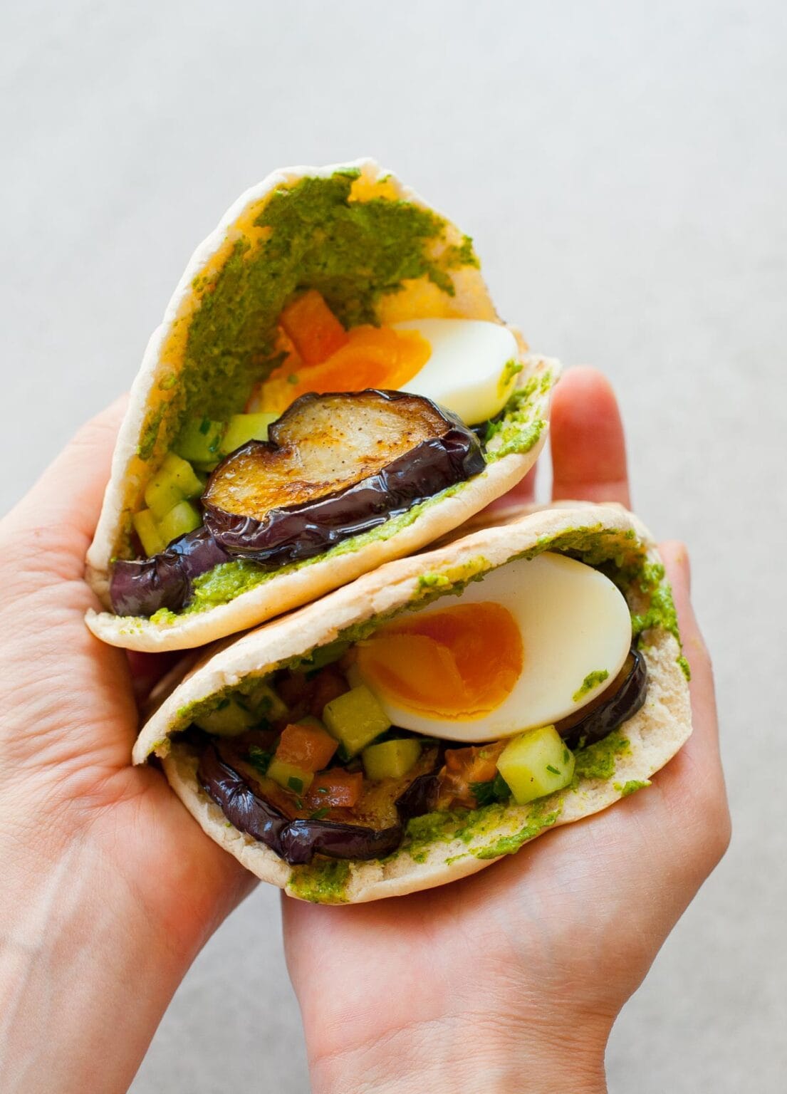 Sabich sandwich - Israeli eggplant and egg stuffed pita