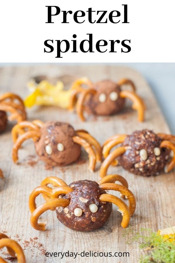 Pretzel spiders - healthy Halloween treats - Everyday Delicious
