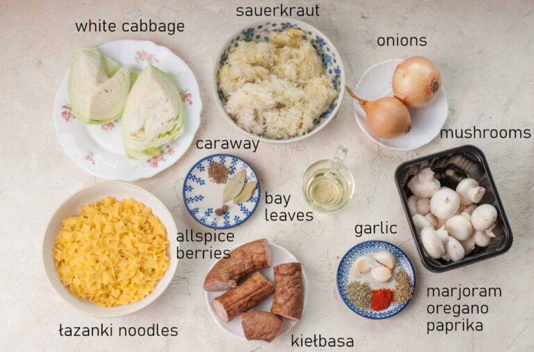 Łazanki - Polish noodles with cabbage, kiełbasa, and mushrooms